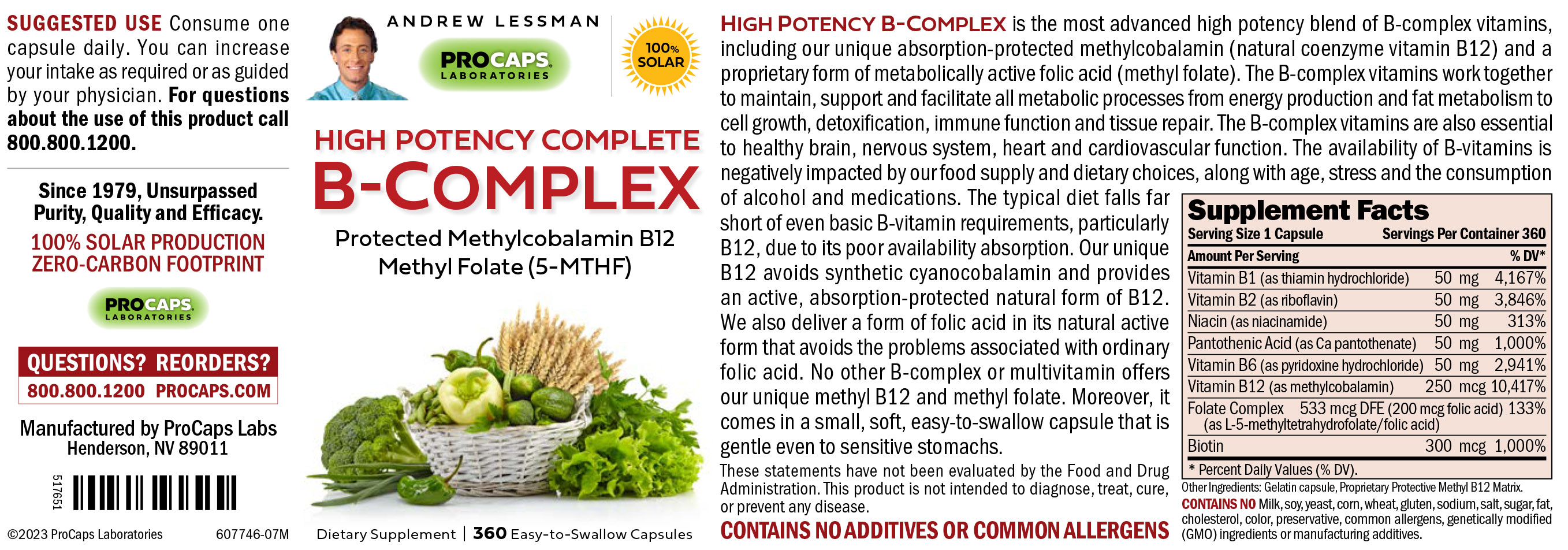 High Potency Complete B-Complex - 180 Capsules - 8253400 | HSN
