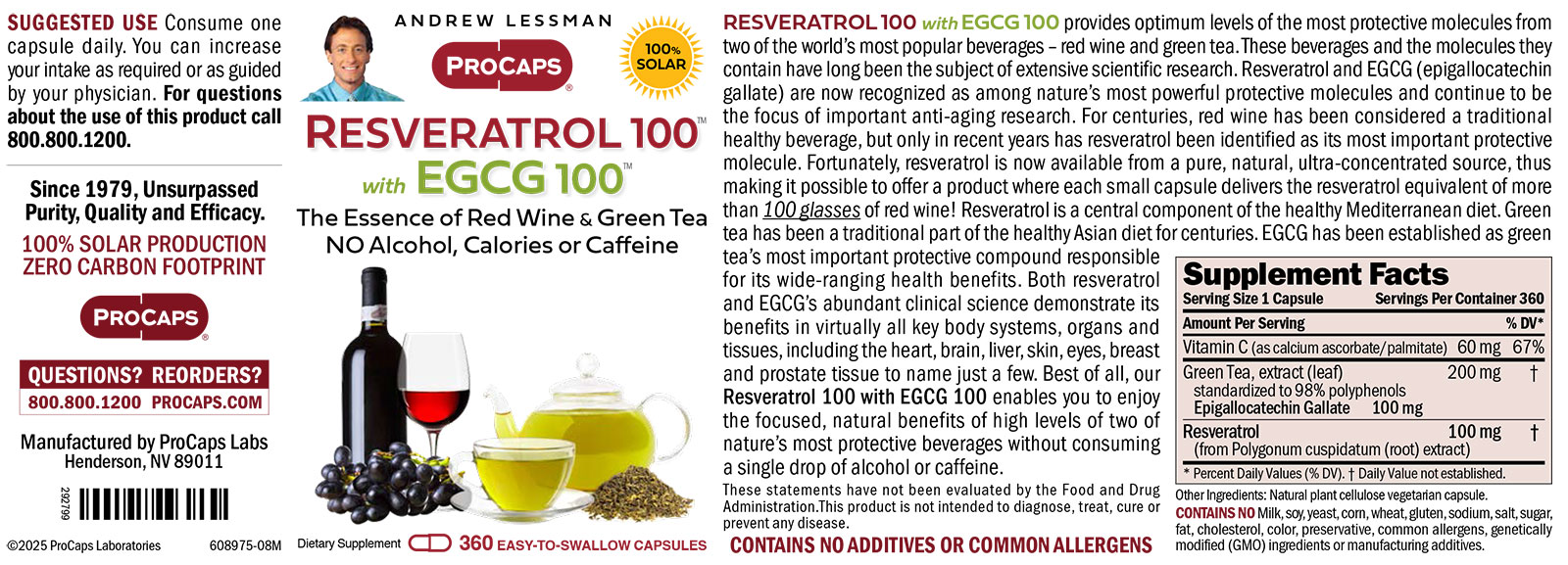 Andrew Lessman Resveratrol-100 EGCG-100 - 360 Capsules | HSN