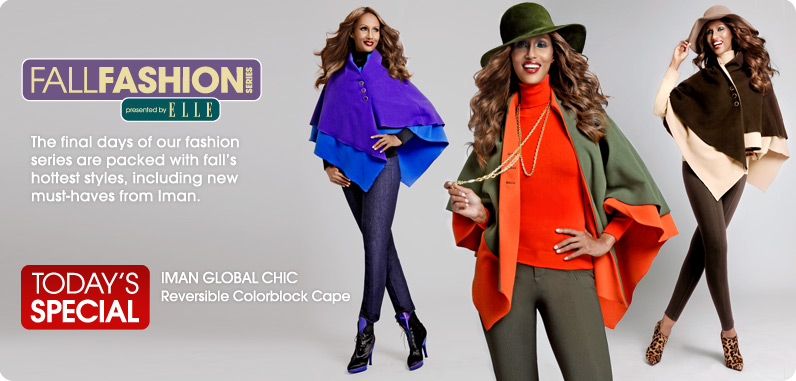 (HSN) IMAN Global Chic Reversible Colorblock Couture Cape ...